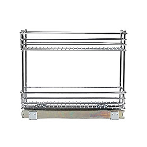 Household Essentials Narrow Sliding Cabinet Organizer, Two Tier Chrome Organizer, Chrome, Great for Slim Cabinets in Kitchen, Bathroom and More