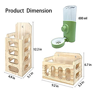 WEWAYKGJ Rabbit Hay Feeder Wooden Hay Rack Automatic Water Bottle Less Wasted Hay Feeder for Rabbit Bunny Chinchillas Guinea Pig Small Animal Supplies (Horizontal)
