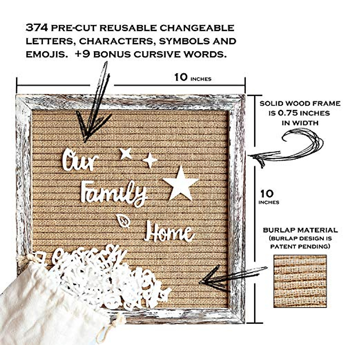 Burlap Letter Board Farmhouse Decor 10x10 Inch - Interchangeable Letter Board Classroom Decor, Farmhouse Office Decor, Farmhouse Letterboard Custom Signs Home Decor Pregnancy Announcement, Farm Décor