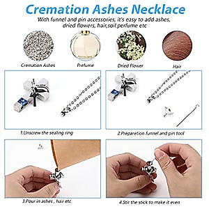 KKUYT Cremation Urn Necklace for Ashes-6 PCS Cremation Jewelry for Ashes, Cubic Heart Cross Keepsake Locket Ashes Necklace Stainless Steel Urn Necklace Pendant Memorial Jewelry Gifts for Men/Women