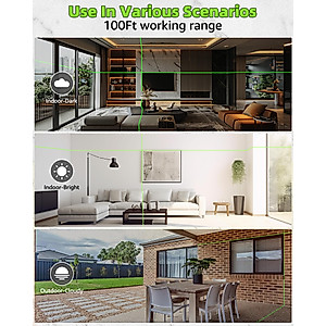 HUEPAR Laser Level Self-Leveling - 100 feet DIY Bright Green Cross Line Laser Leveler for Picture Hanging, Tile, Decoratio and Construction Indoor Project, 360° Magnetic Base & Battery Included