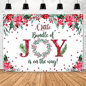 Aperturee Christmas Baby Shower Backdrop 7x5ft A Little Bundle of Joy is On The Way Red Xmas Winter Wonderland Photography Background Boy Girl Party Decoration Cake Table Decoration Photo Studio Booth