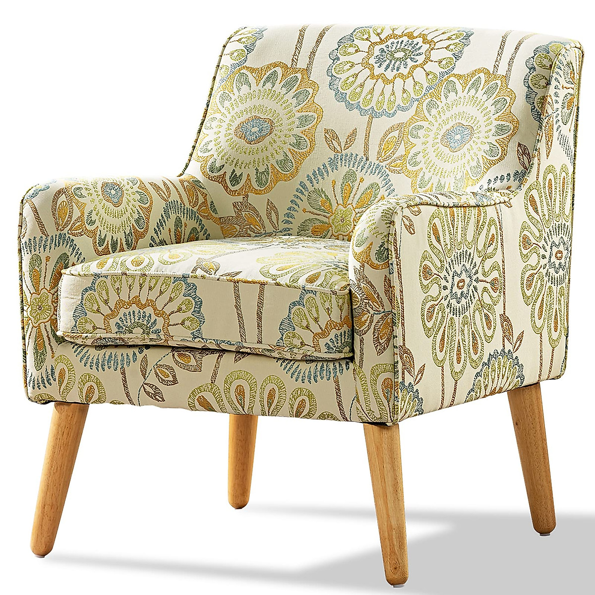 Vaztrlus Fabric Accent Chair Club Chair Exquisite Print Living Room Chairs Upholstered Modern Reading Chair Tufted Classic Wingback Chair for Bedroom(Sun Flower)