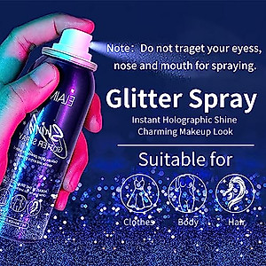 HANYWIL Body Glitter, Glitter Hairspray, Holographic Body Glitter Spray for Skin, Face and Hair, Quick Dry Glitter Spray, Temporary Shiny Spray for Clothes 2.11 Fl.oz