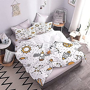 Quilt Cover Full Size Rocket, Astronaut 3D Bedding Sets Cartoon Space Duvet Cover Breathable Hypoallergenic Stain Wrinkle Resistant Microfiber with Zipper Closure,beding Set with 2 Pillowcase