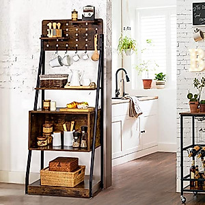 LAVIEVERT 5-Tier Bookshelf with Pegboard Floating Shelves, Industrial Vintage Bookcase, Freestanding Display Storage Rack Shelf with 6 Removable Metal Hooks for Home Office - Rustic Brown