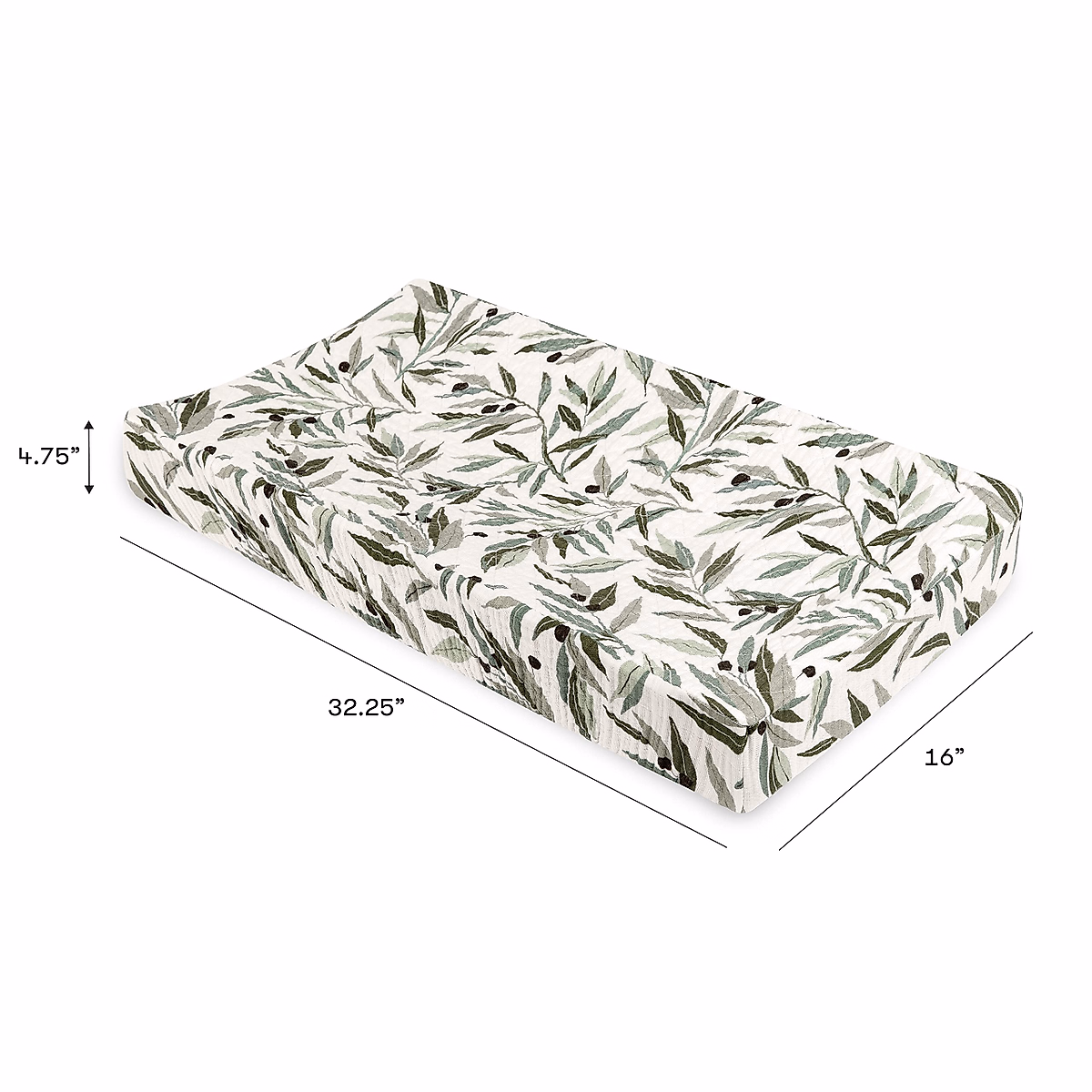 Babyletto 100% Quilted Organic Cotton Changing Pad Cover, GOTS-Certified, Fitted 360°, Ultra-Soft and Breathable Muslin - Olive Branches