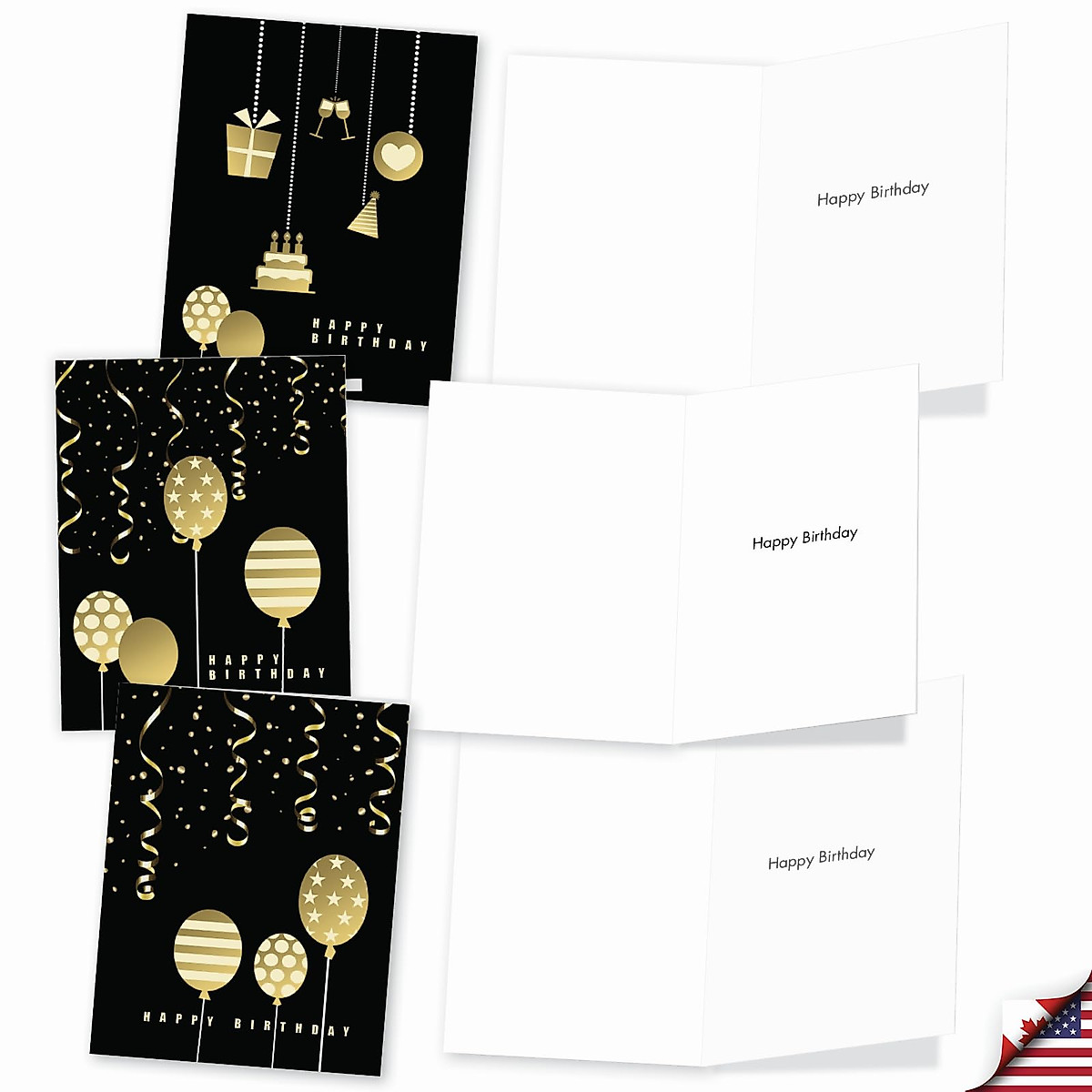 The Best Card Company - 10 Birthday Note Cards Boxed (4 x 5.12 Inch) - Celebration Candles and Cake, Notecards Assorted (Not Gold Foil) - Elegant Event AM6723BDG-B1x10