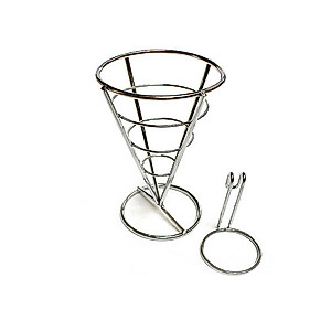 BESTONZON 2-Piece French Fry Stand Metal Spiral Cone Basket Holder for Fries Fish and Chips and Sauce Dippers