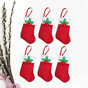 Happyyami 6 Pcs Christmas Silverware Holders Mini Stocking Dinner Table Decorations Tableware Holder Cutlery Knife Spoon Fork Candy Pouch Bag Hanging Socks for Xmas Tree