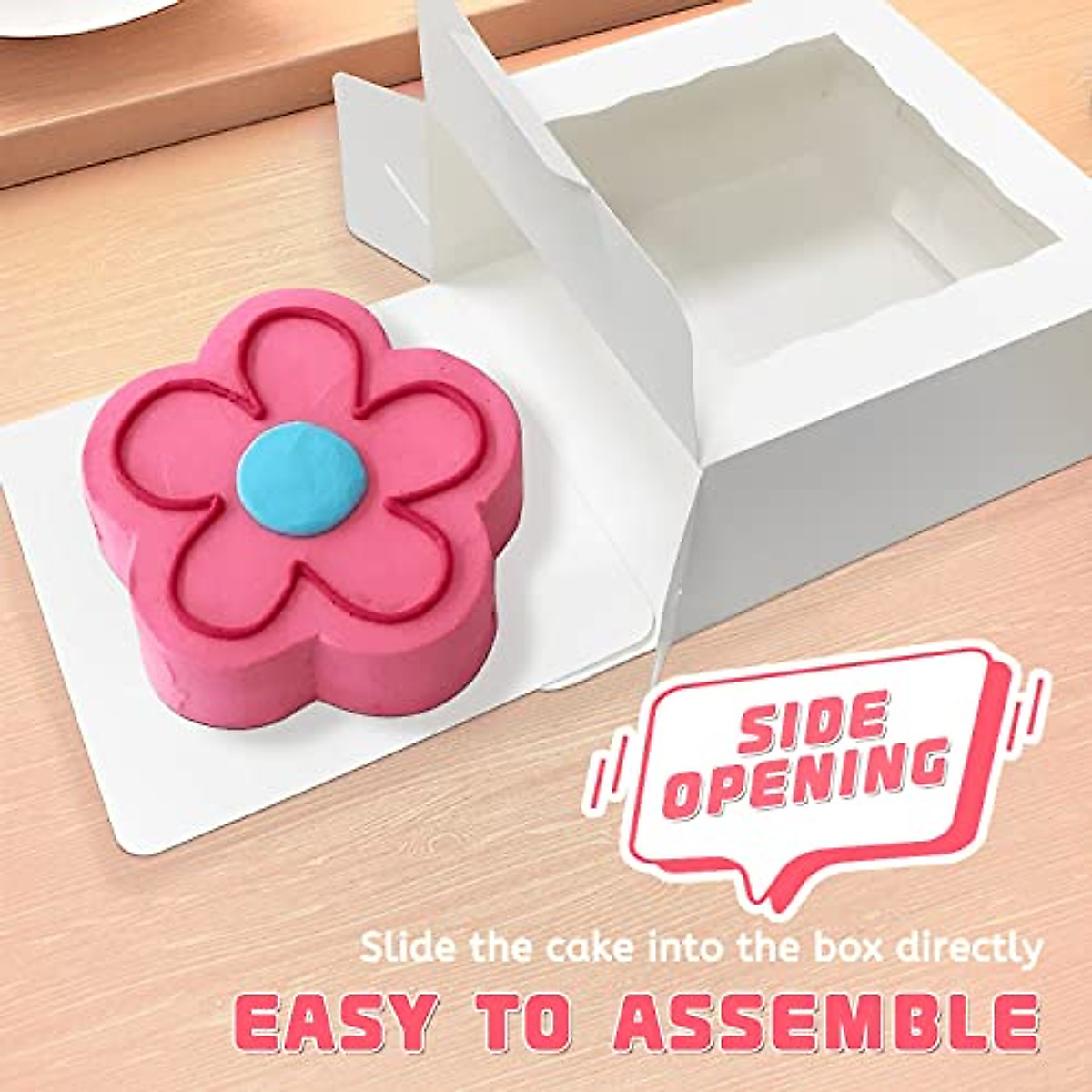 Feelfine Cake Boxes 10 Inch, 10x10x5 Cake Boxes with Square Cake Boards, 24 PCS Bakery Boxes with Window(12 Cake Boxes & 12 Boards) Cajas Para Pasteles for Cakes Pastries Cookies