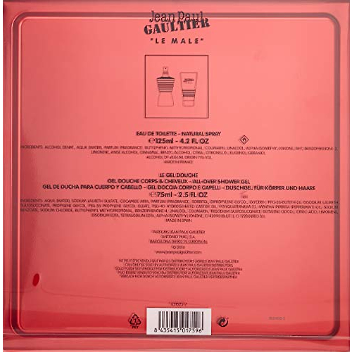 Jean Paul Gaultier Le Male 2 Pc. Gift Set for Men | Edt 4.2 Oz + All Over S/g 2.5 Oz for Men By 4.2 Fl Oz