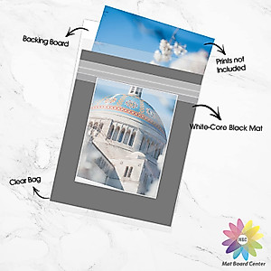 Mat Board Center, 25 Pack of Black Pre-Cut Mat Board 16x20 Picture Mat for 11x14 Photo with White Core Bevel Cut Mattes Sets. Includes 25 Acid Free Mats & 25 Backing Board & 25 Clear Bags