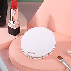 Deksias 2X Times Mirror in Pocket Magnify Round 2 Side Make up Compact Pu Folding Collapsible Mirrors with Extra 20PCS Eyeshadow Sponge Brush