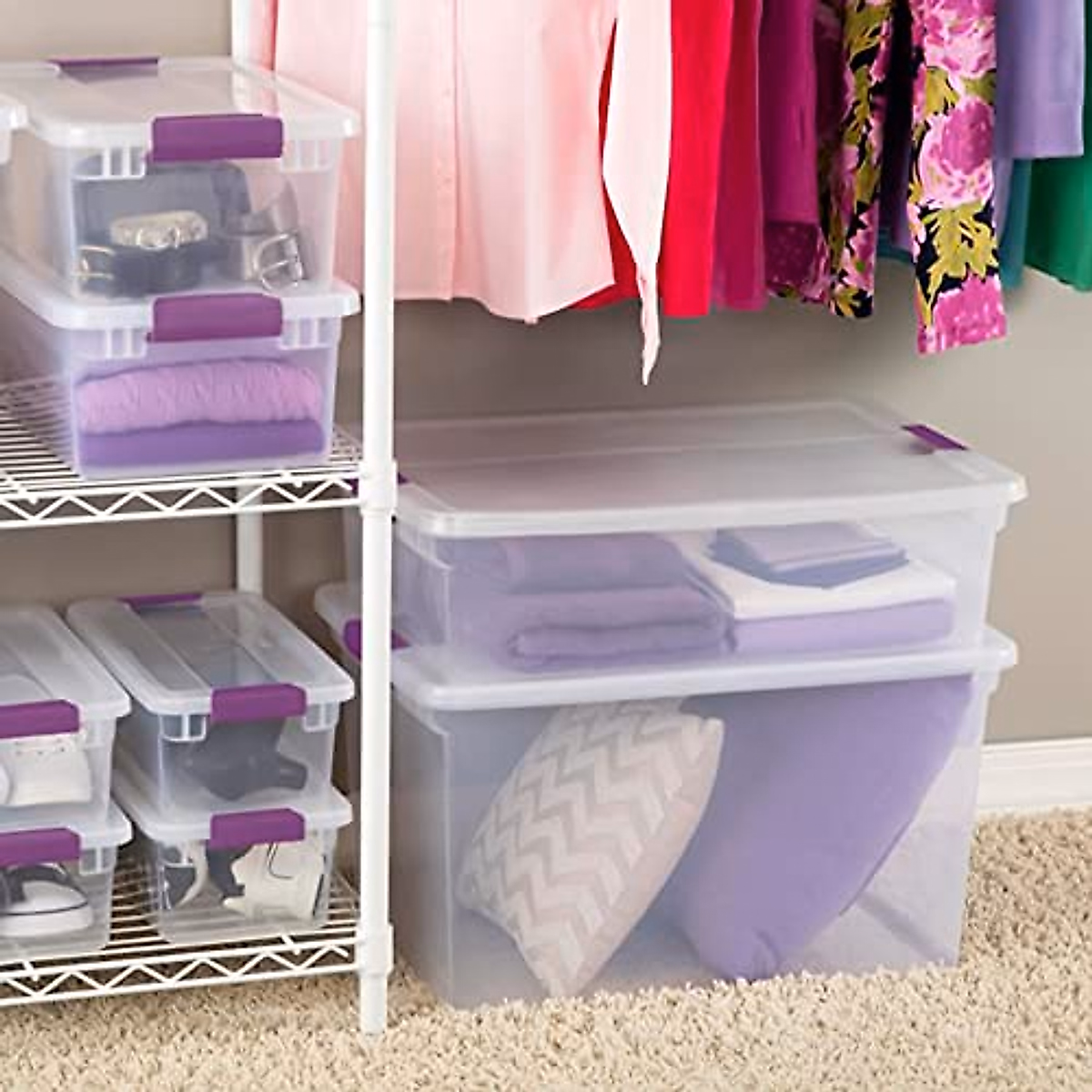 Sterilite 64 Quart Clear Multipurpose Plastic Storage Tote, 6 Pack, and 66 Quart Clear Multipurpose Plastic Storage Tote, 6 Pack for Home Organization