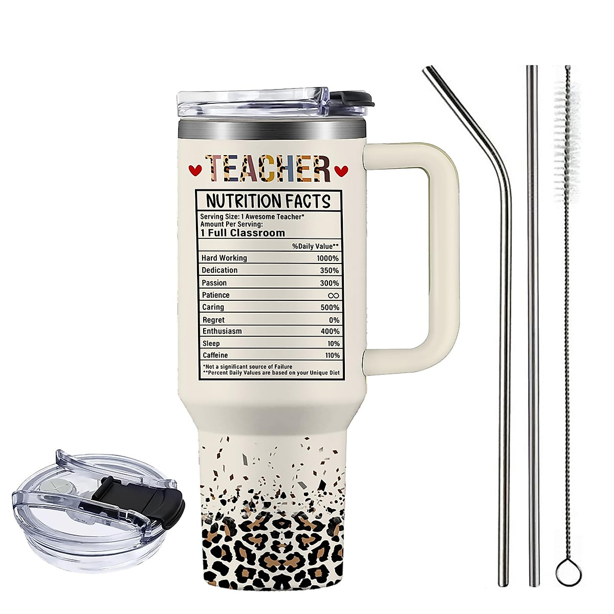 Teacher Gifts for Women, 40oz Teacher Tumbler with Handle, Teacher Appreciation Week Gifts, Best Teachers Gifts Ideas for Birthday Christmas Graduation Back to School Teacher Nutrition Facts Cup