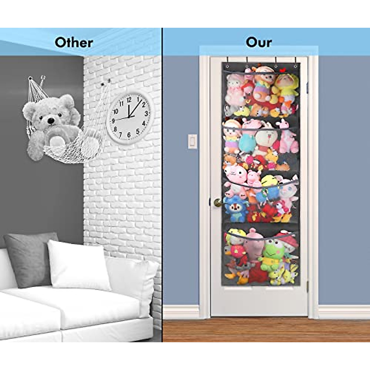 TOFGZ Stuffed Animal Storage,Over The Door Organizer for Filling Stuff , Portable Hanging Stuffed Animal Storage ,Durable Stuffed Animal Net or Hammock,Easy to Install(Grey)