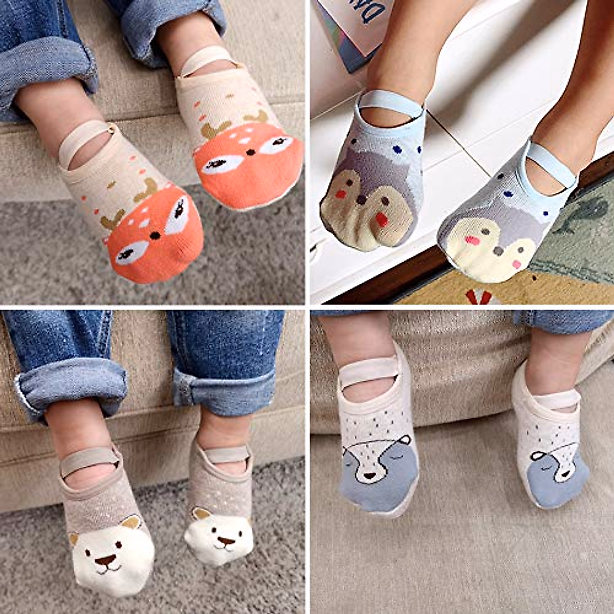 MOLUMIX Baby Anti Slip Grips Animal Socks 8-36 Months, Toddler Non Slip Floor Socks for Girls and Boys 6 Pairs
