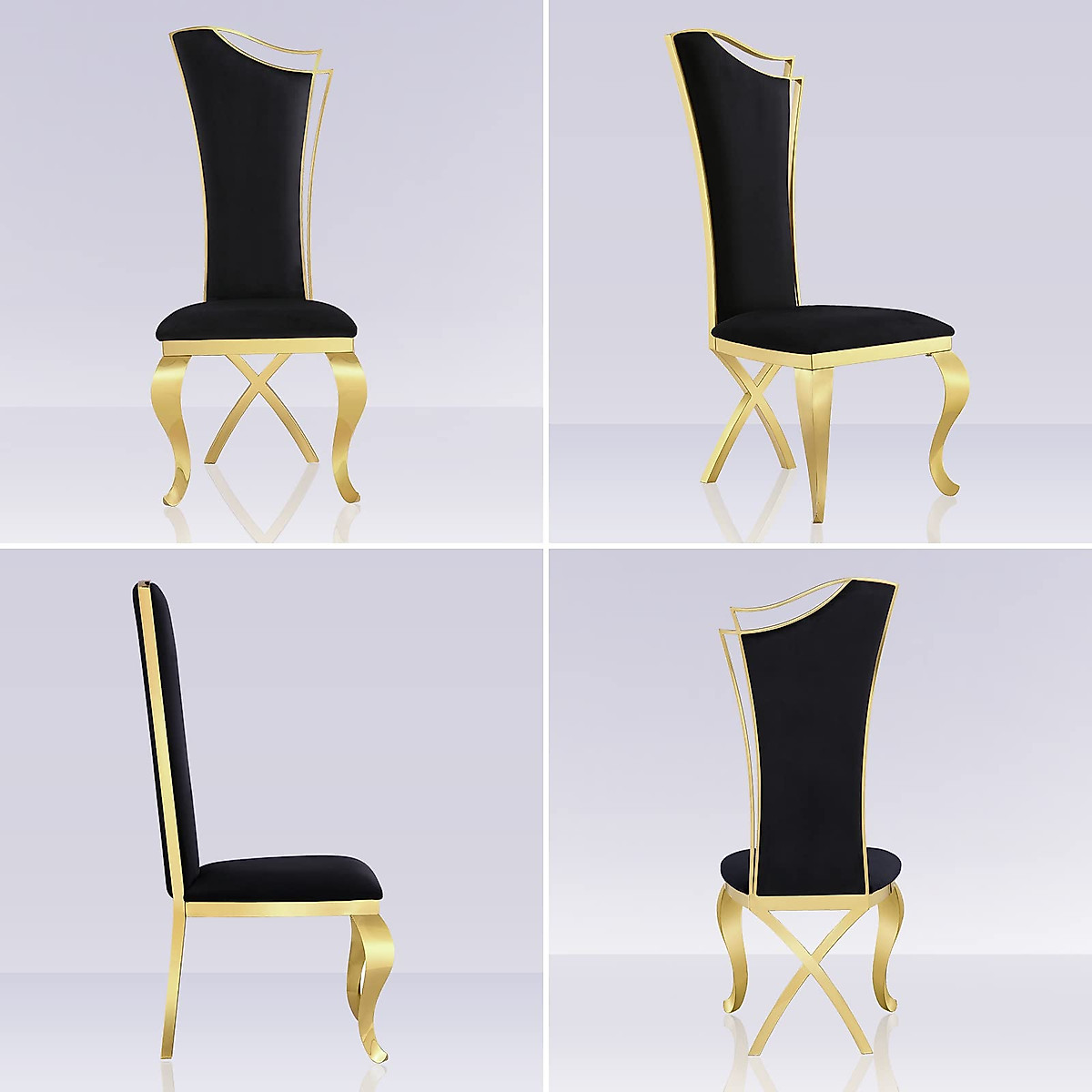 Asday Black and Gold Dining Chairs Set of 12, Streamlined High Back Kitchen and Dining Room Chairs for Large Dining Table,Restaurant,Party