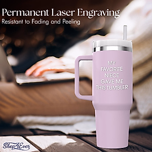 shop4ever My Favorite Niece Gave Me This Tumbler Engraved Insulated Stainless Steel Tumbler with Handle, Lid, and Straw 40 oz. Funny Gift for Aunt or Uncle (Lavender)