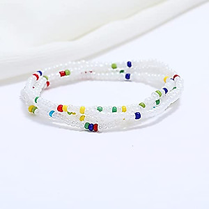 tenghong2021 3 Piece Waist Beads Chains Set Colorful Summer African Belly Chain Elastic Waist Beads for Weight Loss Body Chains Bikini Beads Jewelry for Women-White