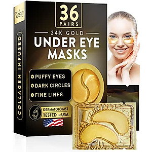Wild Beauty Under Eye Patches (36 Pairs), Eye Masks for Dark Circles and Puffiness! Under Eye Patches for Under Eye Bags, 24K Gold Eye Mask, Under Eye Mask for Adults, Eye Patches for Puffy Eyes
