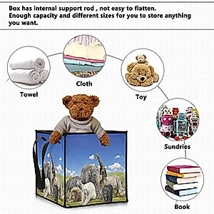 Blueangle Wild Animals Group Cube Storage Bin with Handles, 13 x 13 x 13 in, Large Collapsible Organizer Storage Basket for Home Décor（507）