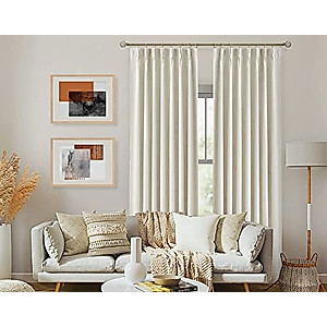 Vision Home Natural Pinch Pleated Full Blackout Curtains Linen Blended Room Darkening Window Curtains 84 inch for Living Room Bedroom Thermal Insulated Pinch Pleat Drapes with Hooks 2 Panel 40"Wx84"L