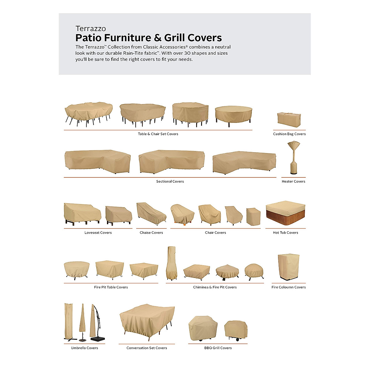 Classic Accessories Terrazzo Water-Resistant 26 Inch High Back Patio Chair Cover, Outdoor Chair Covers