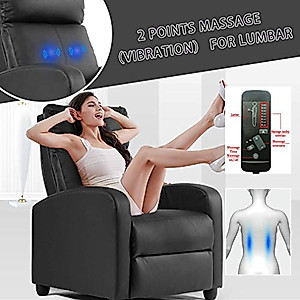 Recliner Chair for Living Room Massage Recliner Sofa Reading Chair Winback Single Sofa Home Theater Seating Modern Reclining Chair Easy Lounge with PU Leather Padded Seat Backrest (Black)