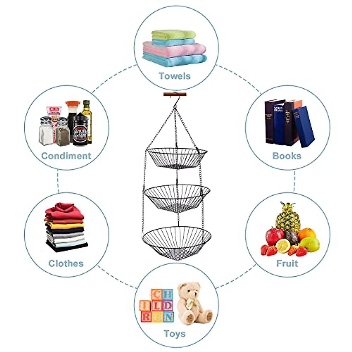 3-Tier Kitchen Wire Storage Basket Hanging Basket Fruit Storage
