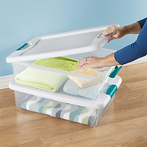 Sterilite 14968006 32 quart/30 L Latching Box with Clear Base, White Lid and Colored Latches, 6-Pack