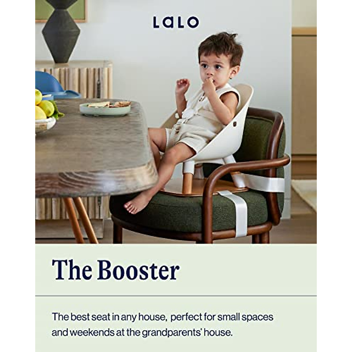 Lalo The Booster Seat for Babies & Toddlers, Children's Booster Seat, Easy to Clean Five-Point Safety Harness & Durable Non-Toxic Plastic Seat & Belly Bar - Sage