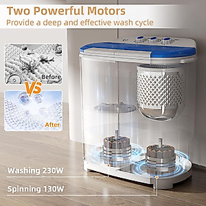 Zynkez Portable Washing Machine, 14Lbs Compact Washing machine, Twin Tub Laundry Washer Machine, Semi-Automatic 9Lbs Washer and 5Lbs Spinner Combo for Apartments, Dorms, RVs