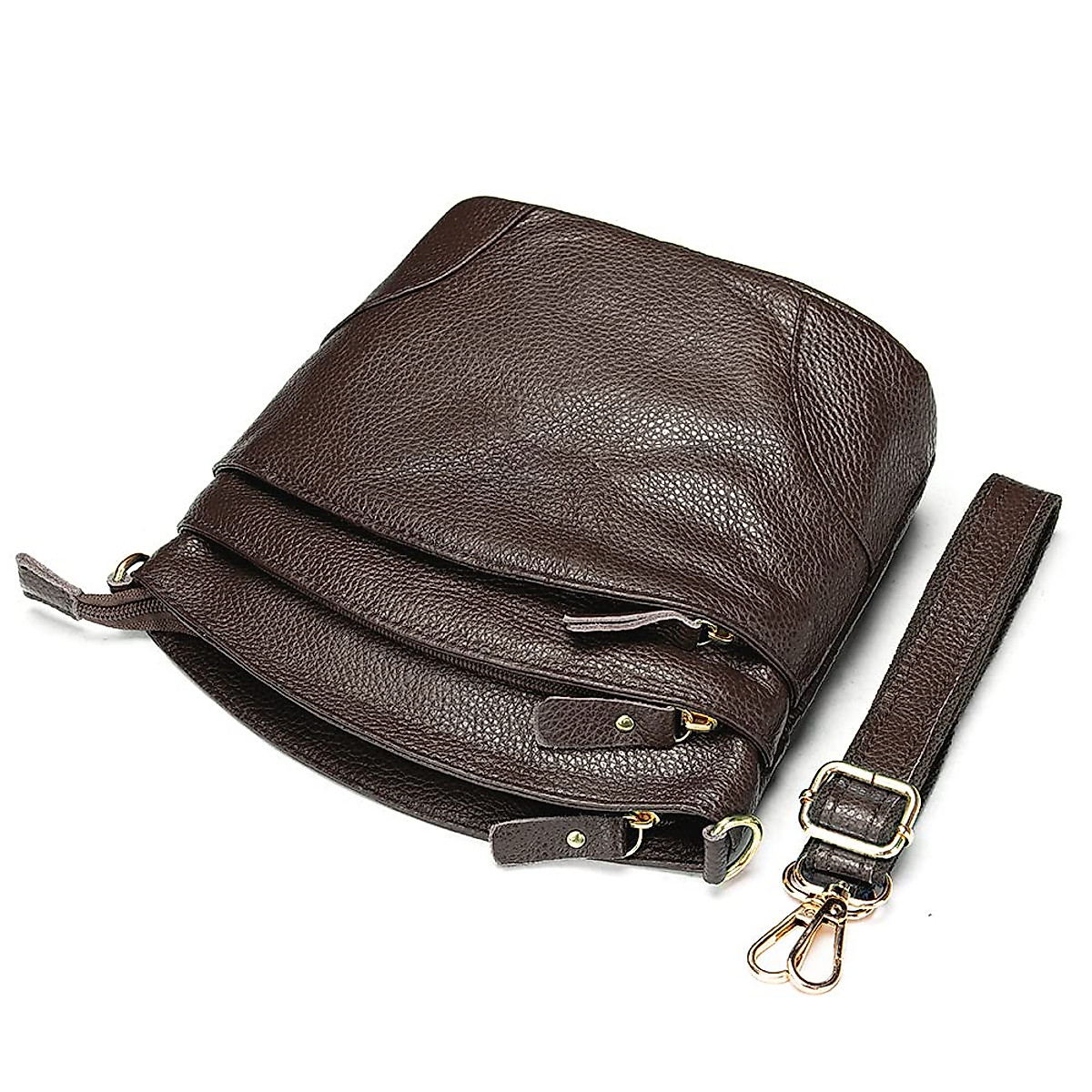 Lecxci Genuine Leather Cross Body Purses Zipper Wallets Shoulder Bags for Womens (S, Coffee)