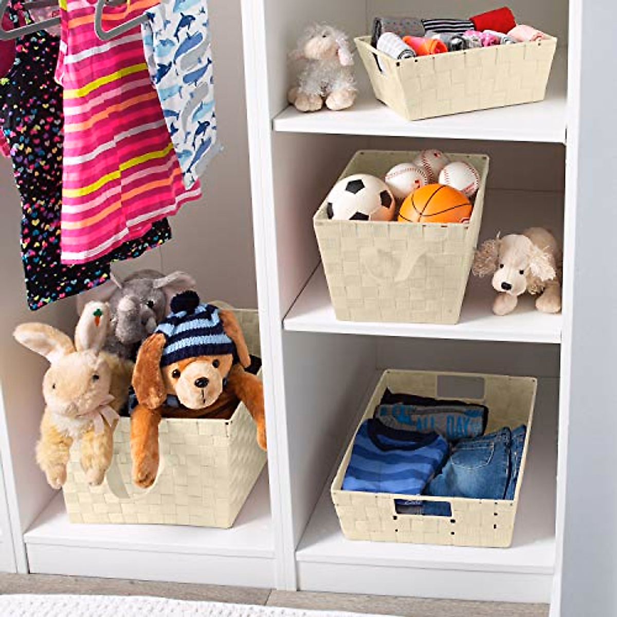 Kennedy Simplify Bins/Totes - Large Storage Baskets - Woven Strap/Storage Organizer - Lightweight - Ivory - 13"x15"x5