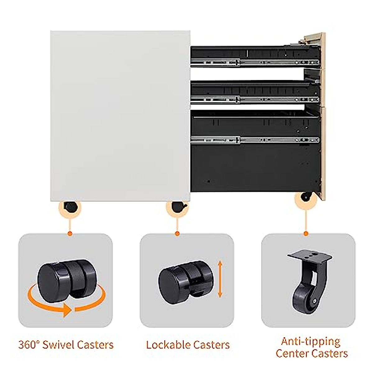 Steel Lateral Filing Cabinet with Lock, File Cabinet for Office Home Metal Storage File Cabinet 3 Drawer Under Desk Metal Organizer (Cherry+White)