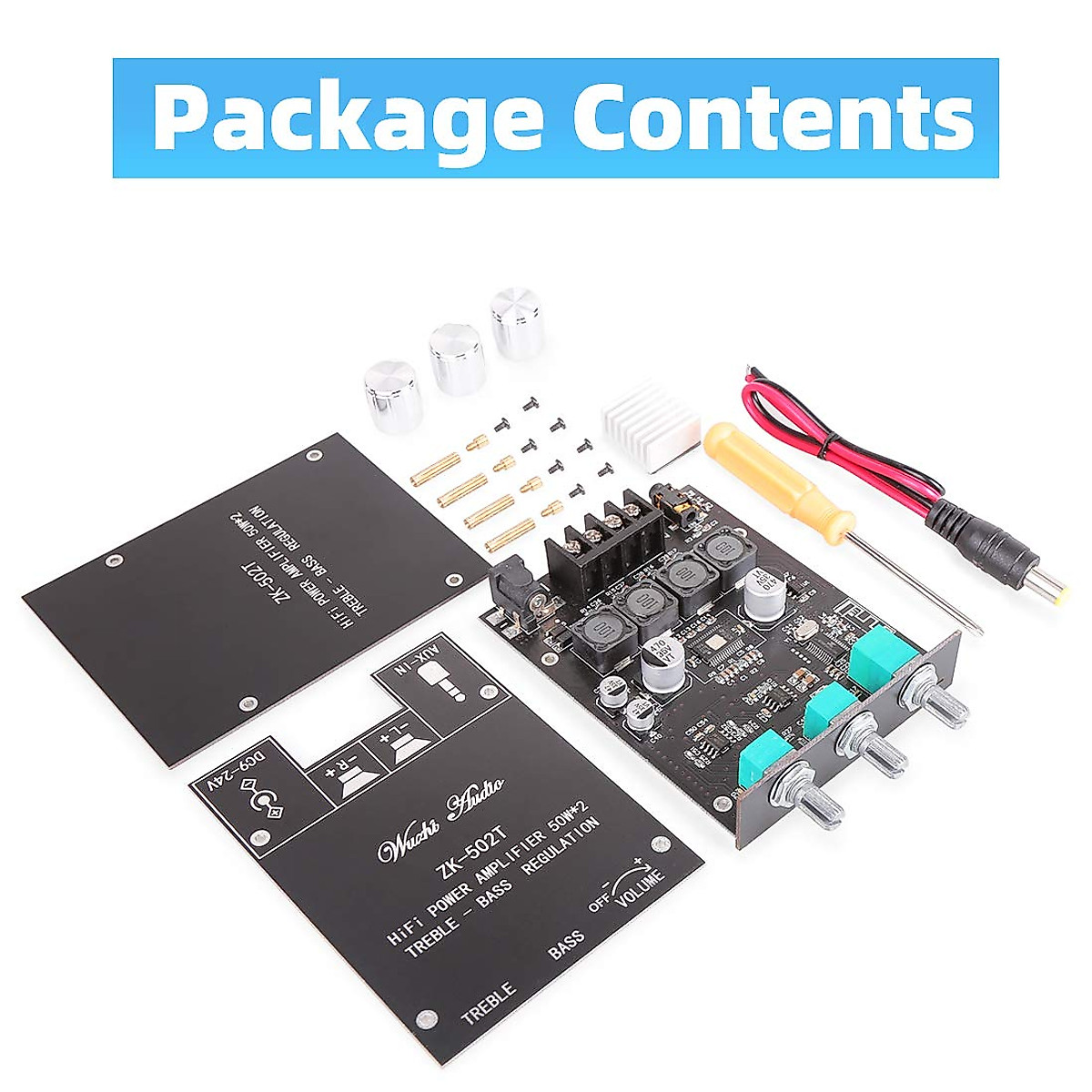 DAMGOO ZK-502T Bluetooth Amplifier Board with Treble and Bass Control, TPA3116D2 50W x 2, DC:9-24V, Bluetooth 5.0 AMP Board for Home Passive Speakers