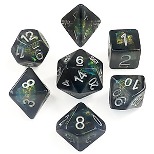 PJOY Clear Rainbow DND Dice Set 7PCS D&D Dice Iridescent Mylar Filled Resin Polyhedral RPG Game Dungeons and Dragons Gifts