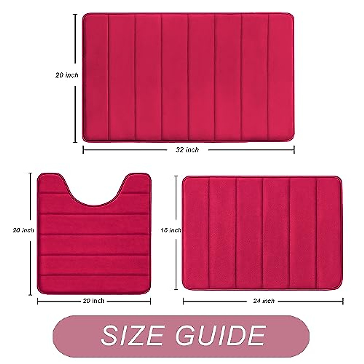 BOANKODU Christmas Bathroom Rugs Sets 3 Piece Memory Foam Non Slip Bath Mats for Bathroom Floor, Soft Washable Bathroom Mats and Rugs Sets for Toilet Shower Sink Red