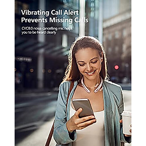 Bluenin Bluetooth Headphones, Bluetooth Neckband Wireless Headphones Bluetooth 5.0 Retractable Earbuds Stereo Headset CVC 8.0 Noise Cancelling Call Vibrate Alert Earphones with Mic (Rose Gold)