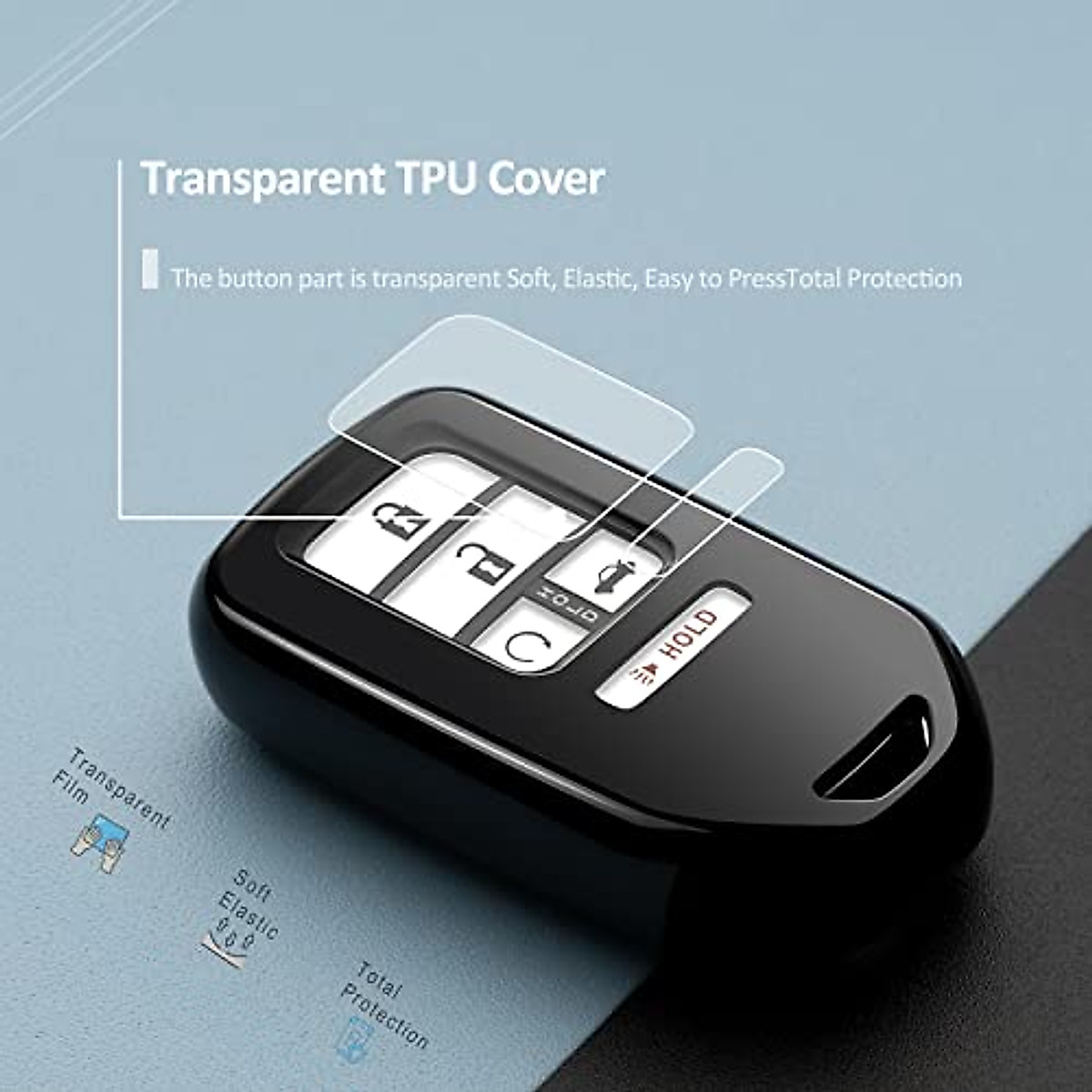 ZSPDACC compatible with Honda Key Fob Cover Black TPU Car Key case Holder Key chain Protector Compatible with Civic Accord Pilot Odyssey CR-V Clarity HR-V Insight Passport Ridgeline Accessories