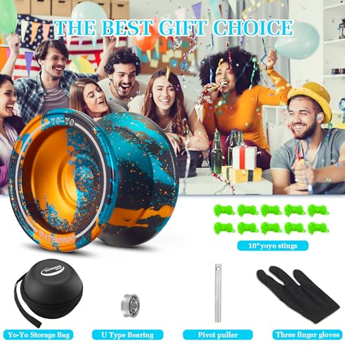 WATIEOBOO M18 Responsive & Professional Unresponsive Yoyo - Kids 8-12 & Adults Pro Metal Trick Yoyo with Yo Yo Bearing Kit, 10 Strings, Case & Gloves (Green, Yellow, Black)