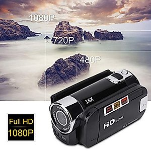 Handheld Video Camcorder FHD 16x Digital Zoom, Tragbar DV Digital Camera with COMS Sensor, Builtin Speaker, 270 ° Rotary Screen, Video Camera for Kids(Black)