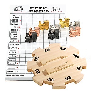 Exqline Mexican Train Dominoes Accessories - with 6.5" Pine Mexican Train Hub, 70-Sheets Mexican Train Score Pads and 8 Colored Die-Cast Train Markers, for Mexican Dominoes Train Game Set