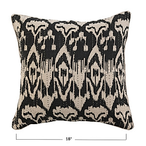 Creative Co-Op Woven Linen Ikat Print, Embroidery, Piping and Chambray Back, Black and White Pillow Covers, 18" L x 18" W x 0" H, Multicolor