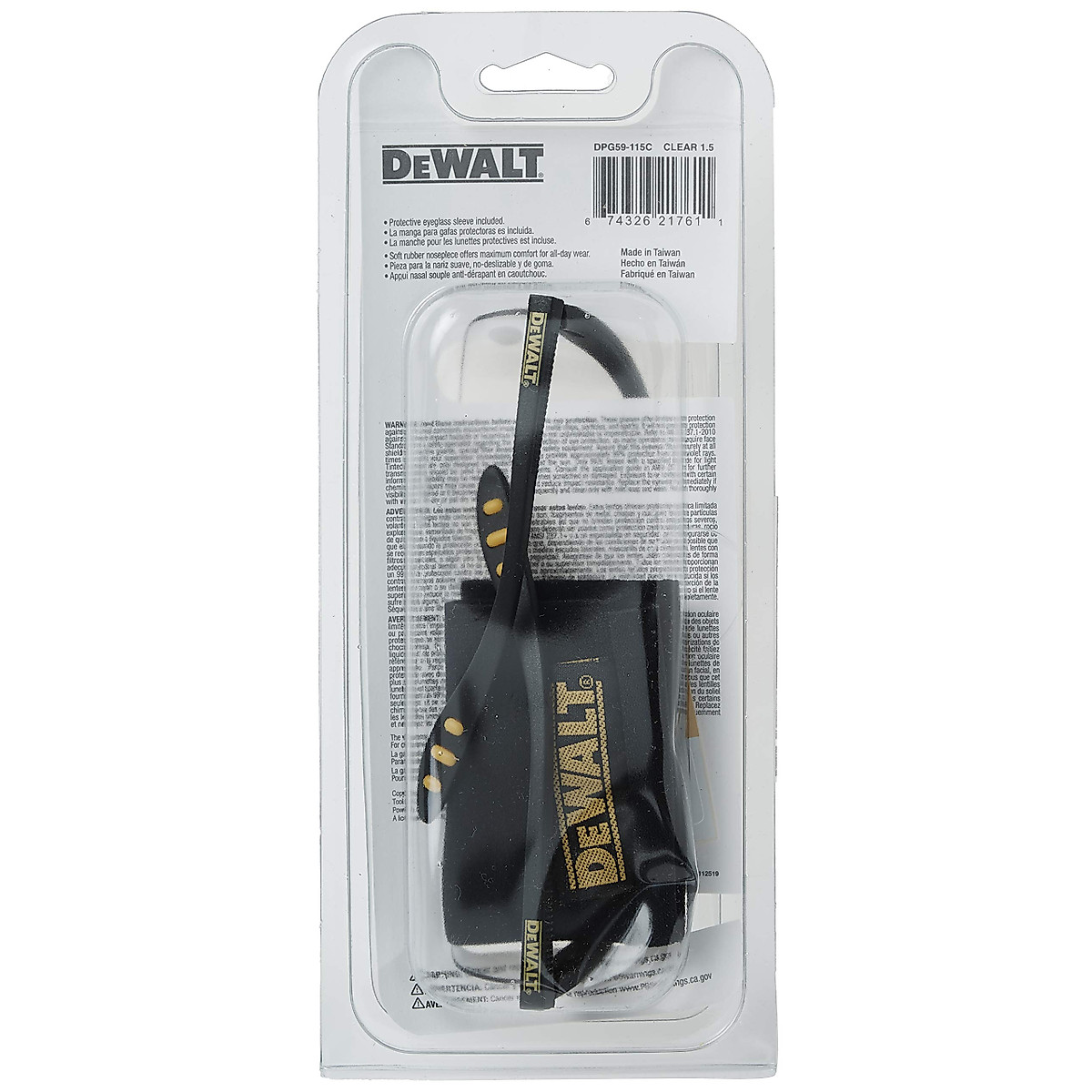 DEWALT DPG59 Reinforcer RX Bifocal Safety Glass - Black Frame/Clear Lens, 1.5 Diopter with protective sleeve