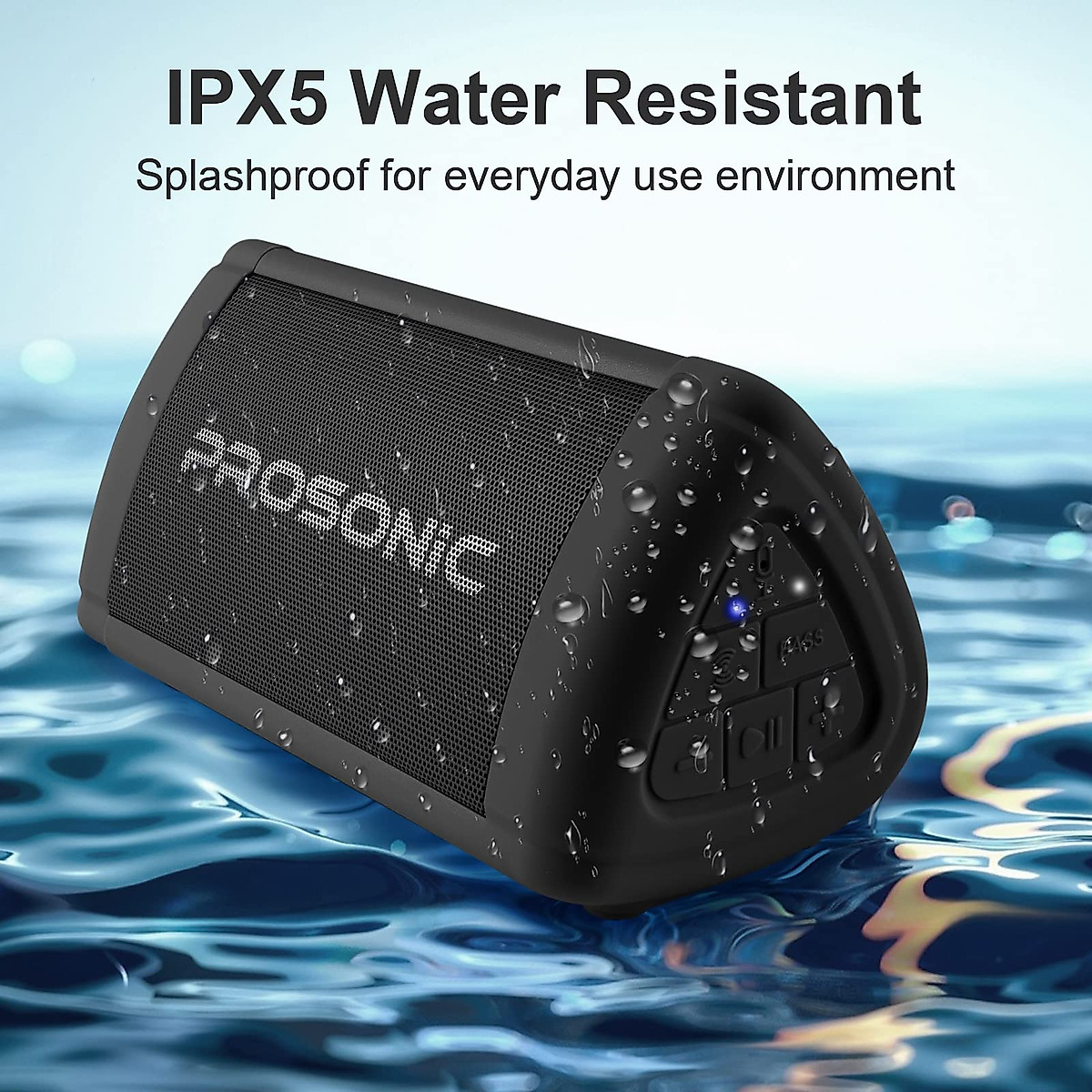 Prosonic BT3 Portable Wireless Bluetooth Speaker with 10W Stereo Sound & Bass Boost -Rich Sound & Intense Bass -Bluetooth 5.0 -Microphone -IPX5 - in & Outdoor Speaker (Black)