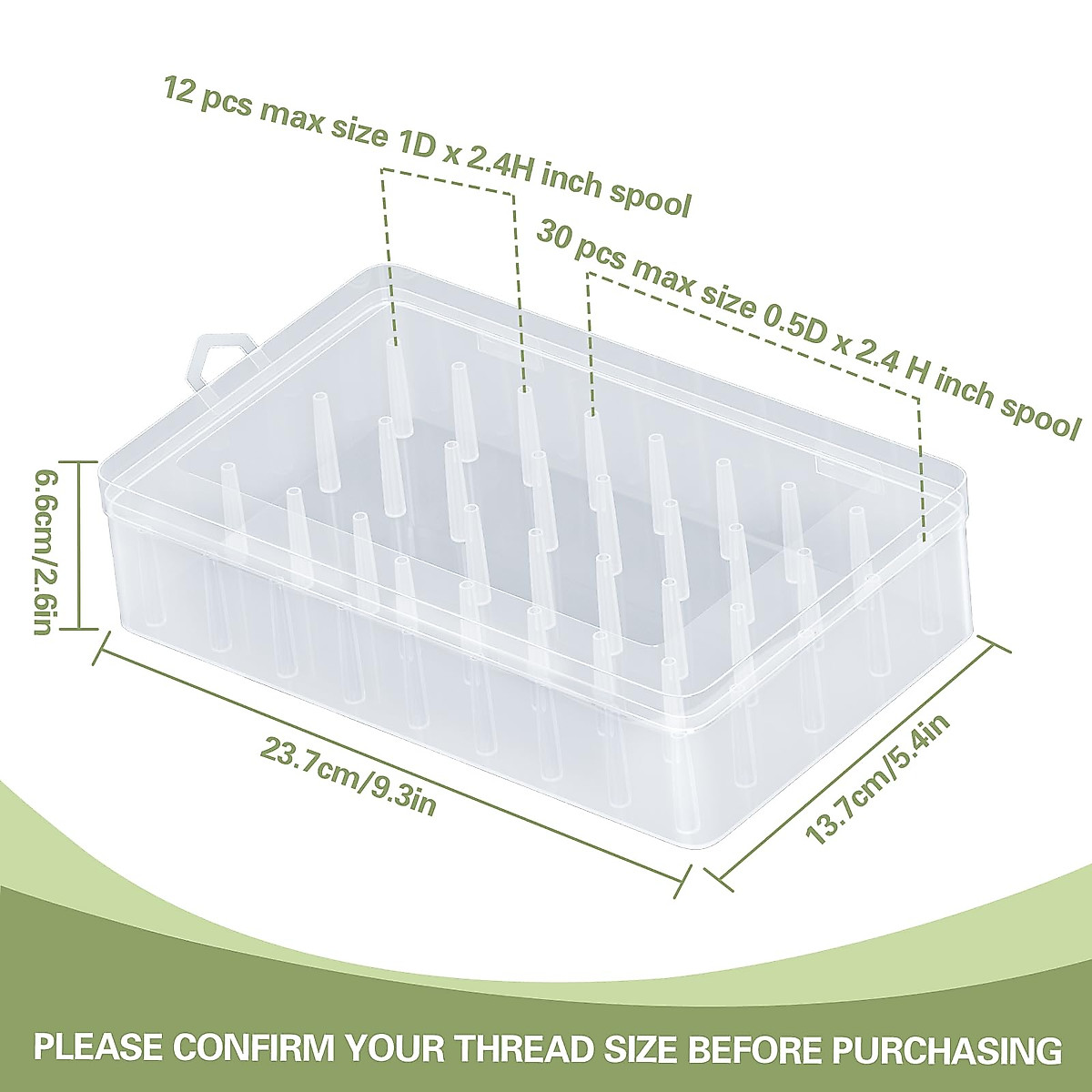 QZONELIFE 2pcs Sewing Organizer Sewing Threads Box Bobbins Holder Storage Case 42 Slots Transparent Needle Spool Organizer Sewing Threads, Hold 30 pcs 0.5D x 2.4H in Spool + 12 pcs 1D x 2.4H in Spool