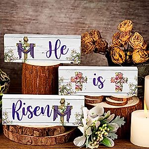 He is Risen Easter Decor Easter Wooden Cross Signs Floral Printed Easter Tiered Tray Signs Religious Tabletop Easter Decorations Spring Table Centerpieces for Home Office (Cross)
